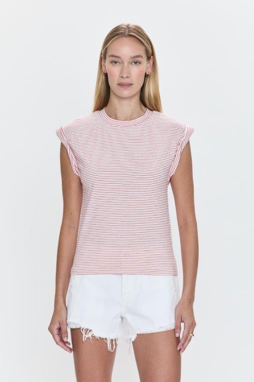 Pistola Olivia Top in White/Ruby Stripe | Shop Eleanor